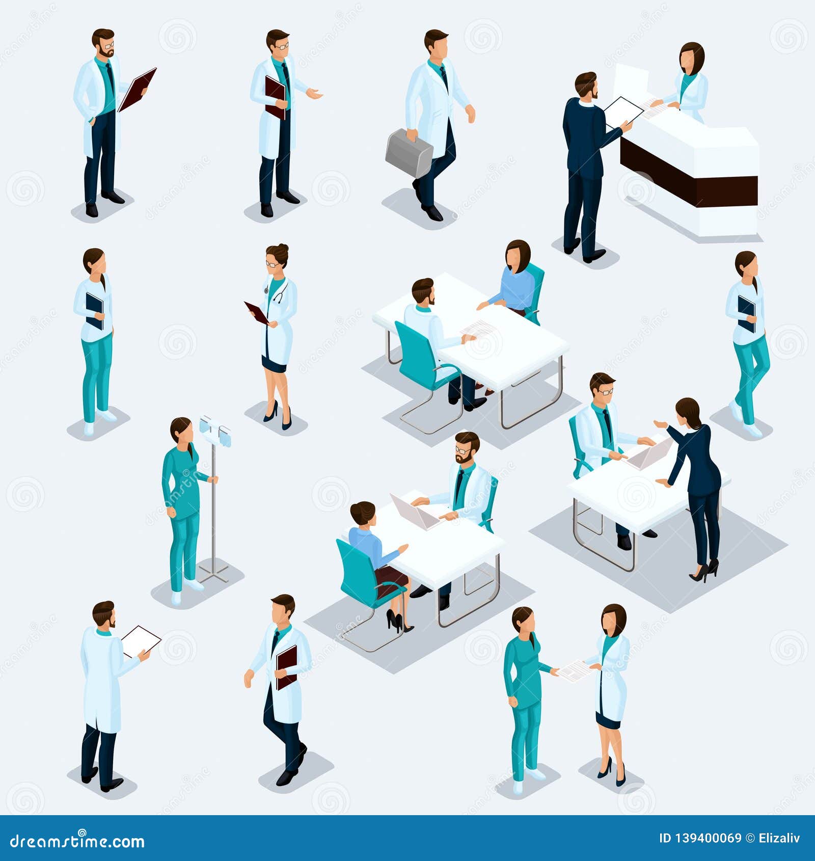 Set Isometric Doctors Hospital Staff Stock Vector Illustration Of