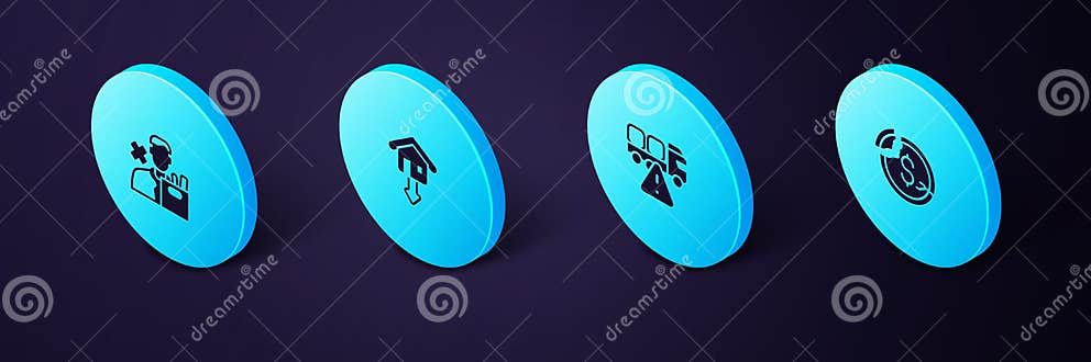 Set Isometric Dollar Rate Decrease, Stop Delivery Cargo Truck, Falling ...