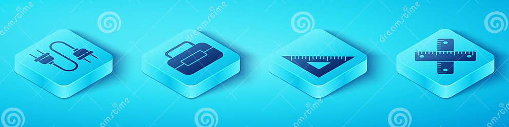 Set Isometric Electric Plug, Toolbox, Crossed Ruler and Triangular ...