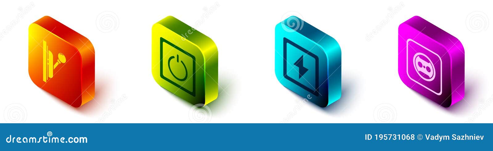 Set Isometric Electrical Panel, Electric Light Switch, Lightning Bolt ...