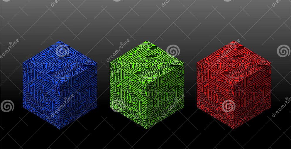 Set of Isometric Electronic Cubes Isolated on Gray Background Stock ...