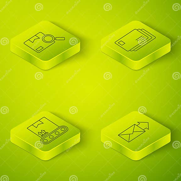 Set Isometric Envelope, Conveyor Belt with Cardboard Box, Envelope and ... Set Isometric Envelope, Conveyor Belt with Cardboard Box, Envelope and ...