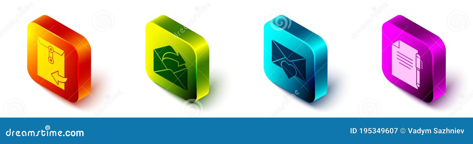 Set Isometric Envelope, Outgoing Mail, Envelope with Valentine Heart ...