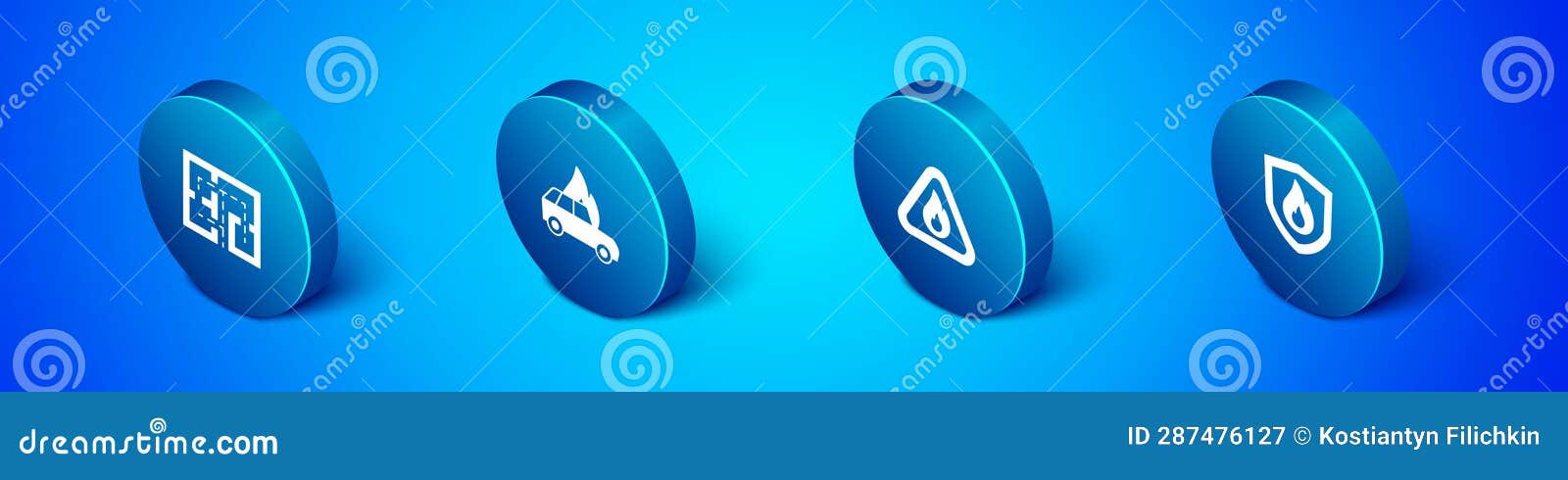 Set Isometric Evacuation Plan, Fire Flame in Triangle, Protection ...