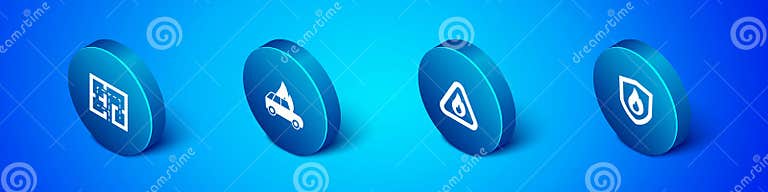 Set Isometric Evacuation Plan, Fire Flame in Triangle, Protection ...