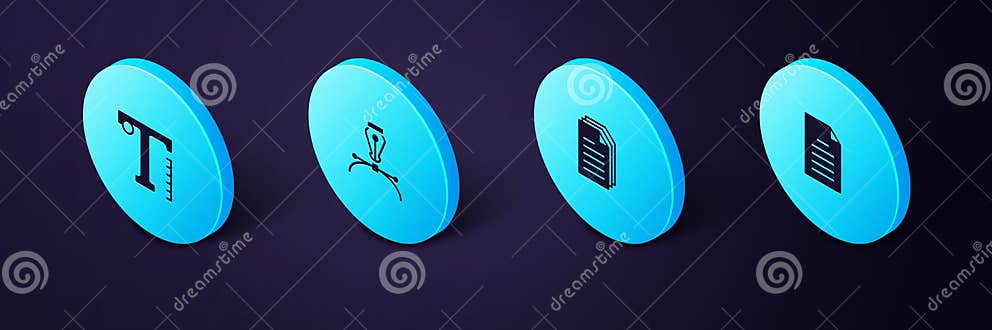 Set Isometric File Document, , Fountain Pen Nib and Text Icon. Vector ...