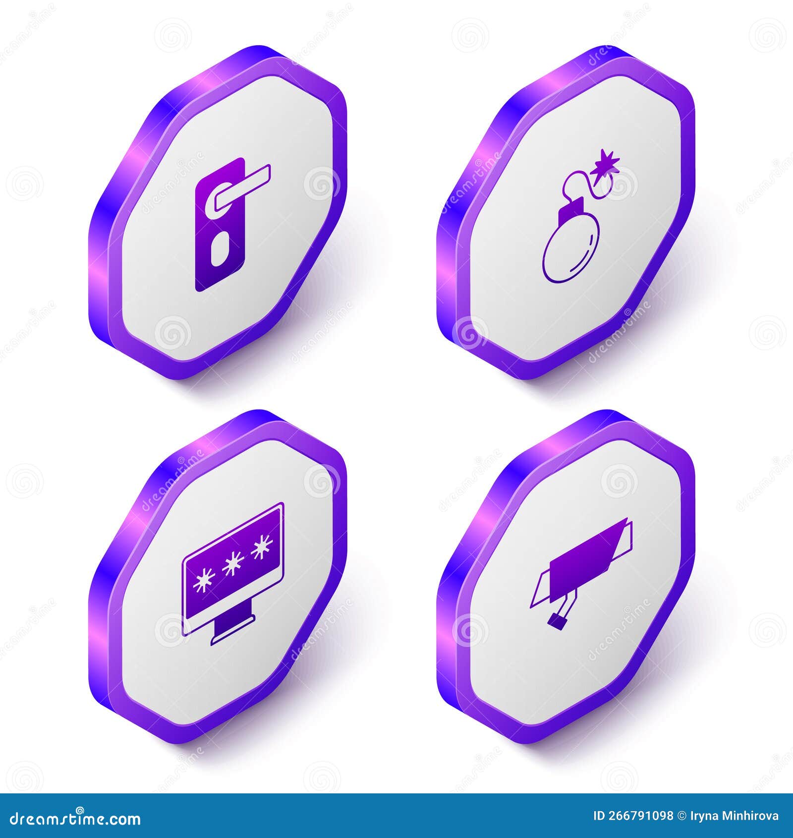 Set Isometric Fingerprint Door Lock, Bomb, Monitor with Password and ... Set Isometric Fingerprint Door Lock, Bomb, Monitor with Password and ...