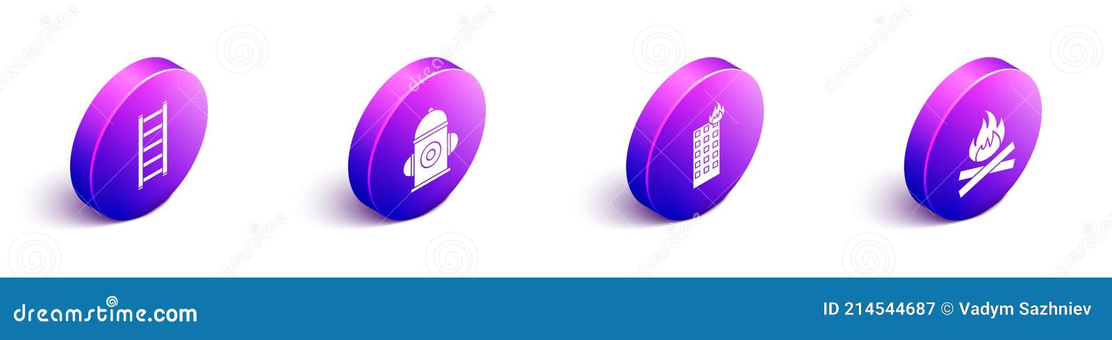 Set Isometric Fire Escape, Fire Hydrant, Fire in Burning Building and ...