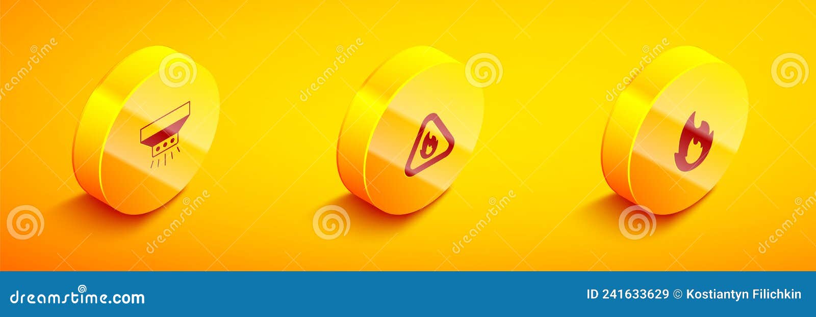 Set Isometric Fire Sprinkler System, Flame Triangle and Icon. Vector ...