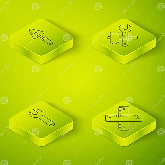 Set Isometric Hammer and Wrench Spanner, Wrench Spanner, Crossed Ruler ... Set Isometric Hammer and Wrench Spanner, Wrench Spanner, Crossed Ruler ...