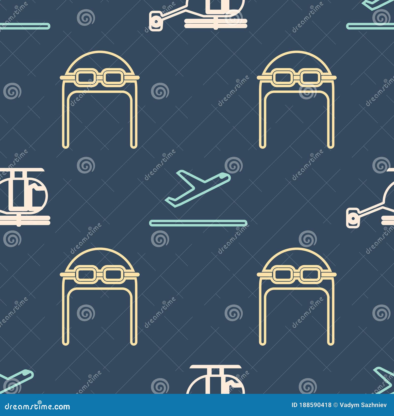 Set Isometric Helicopter, Aviator Hat with Goggles and Plane Takeoff ...