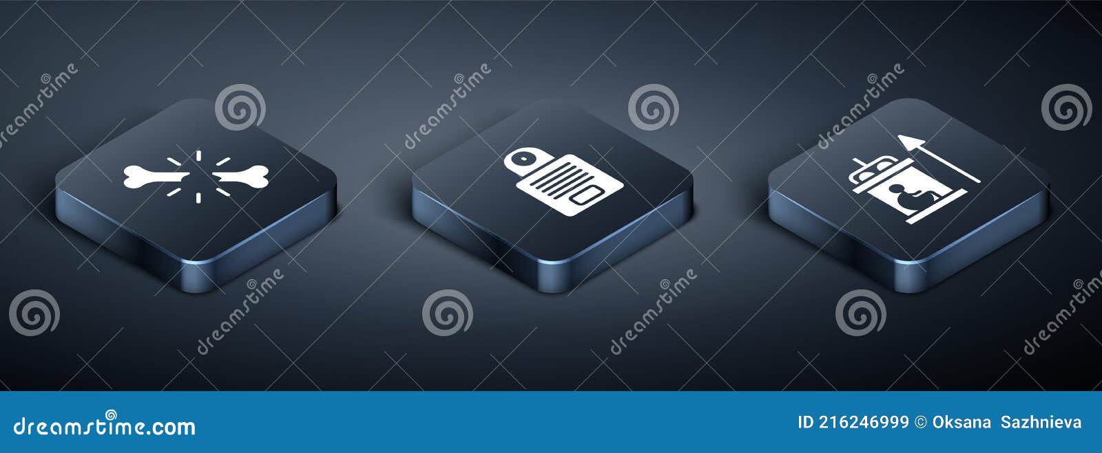 Set Isometric Human Broken Bone, Elevator for Disabled and Intercom ...