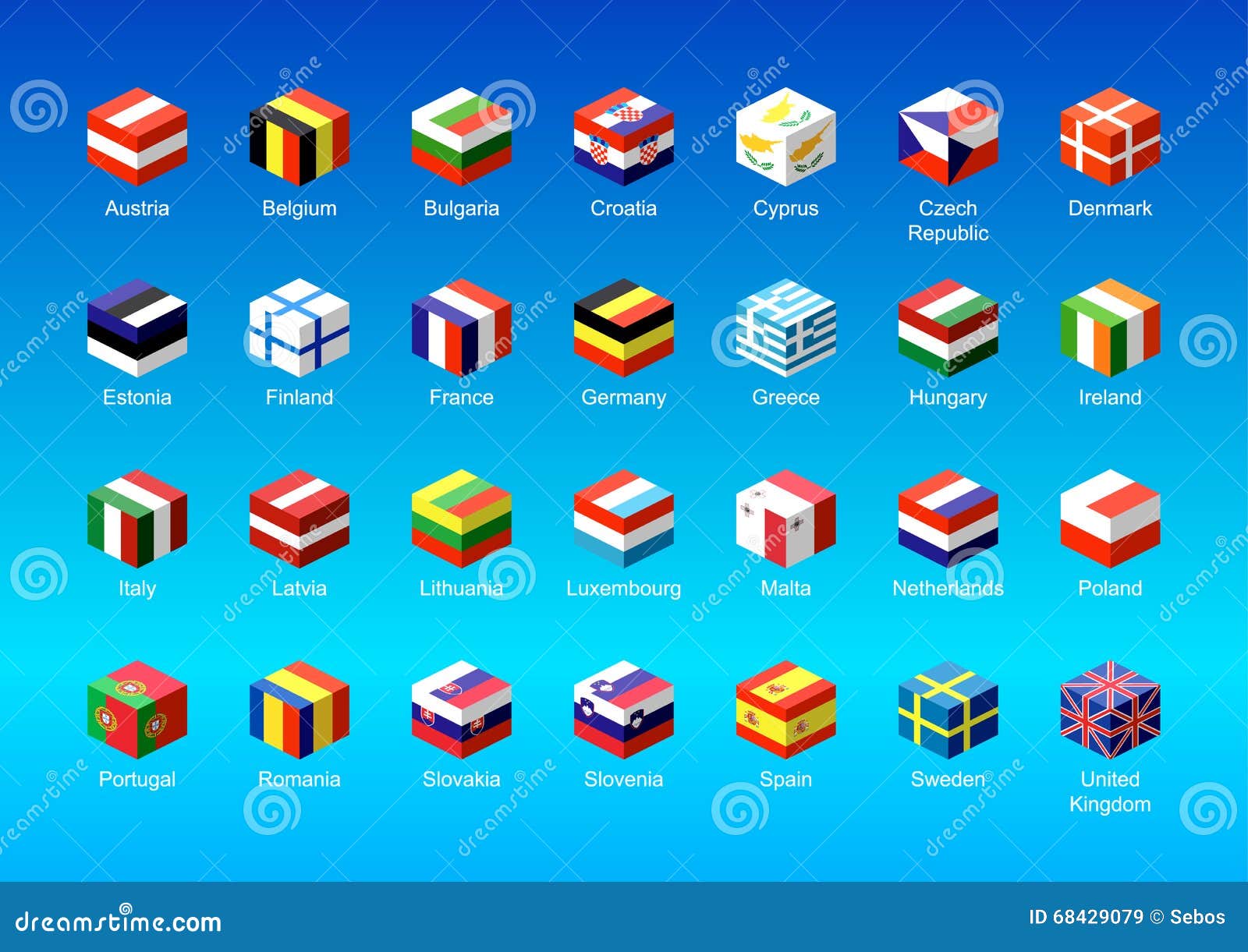 Set of Isometric Icons with European Union Flags Stock Vector ...