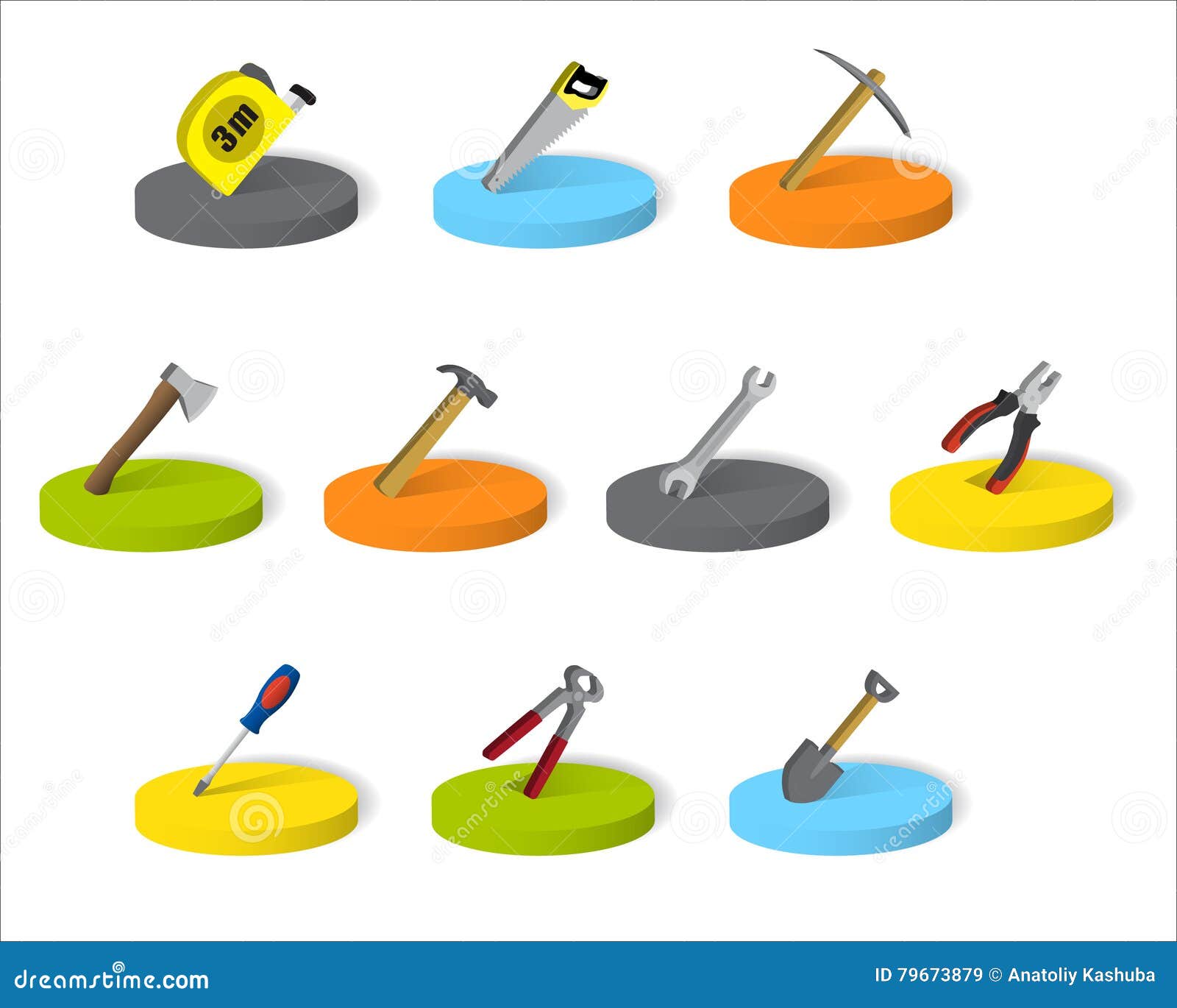 Set of Isometric Industrial Tools on a Round Base Stock Vector ...