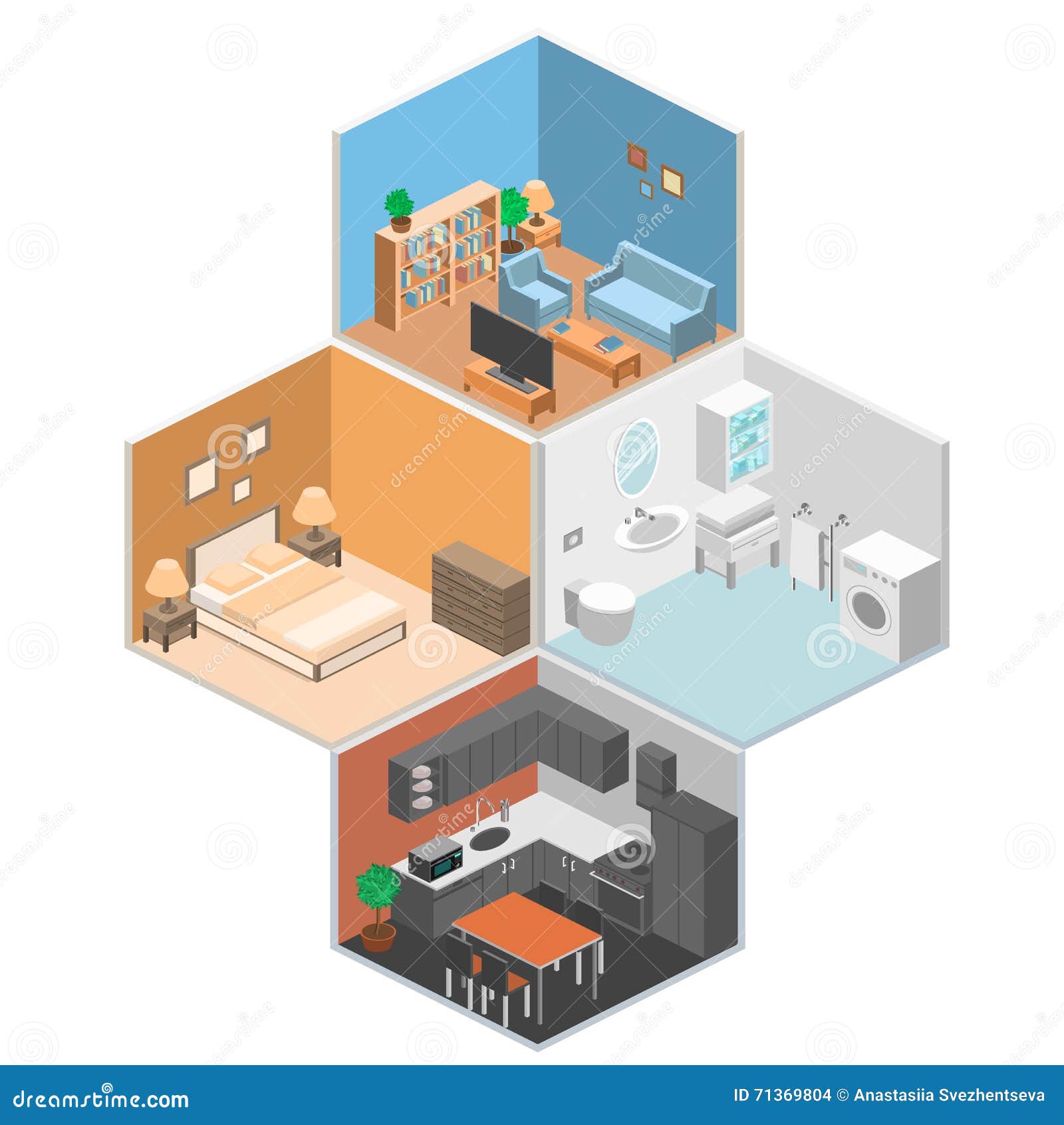Set of Isometric Interior Rooms of the House. Stock Illustration ...