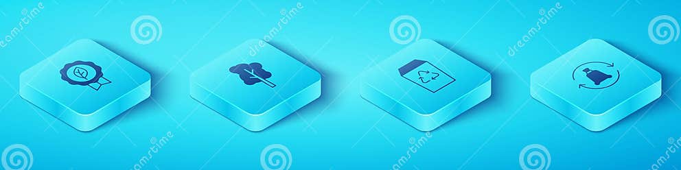 Set Isometric Leaf Eco Symbol, Tree, Garbage Bag with Recycle and ...