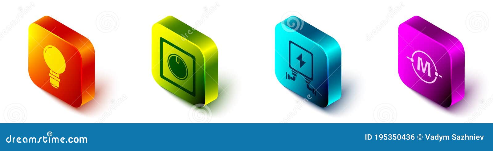 Set Isometric Light Bulb with Concept of Idea, Electric Light Switch ...