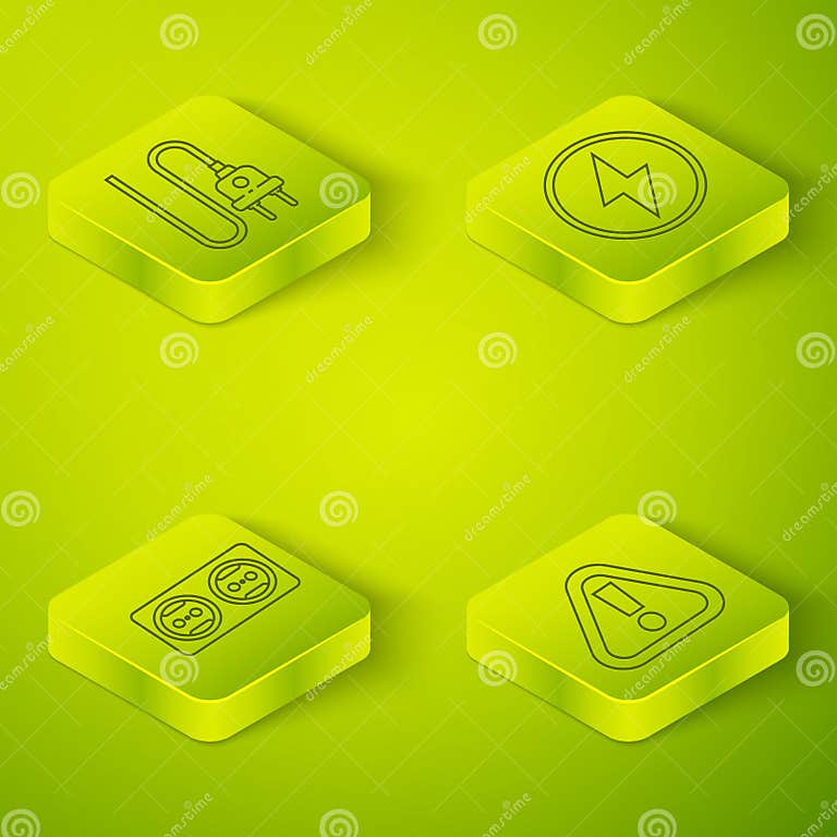 Set Isometric Lightning Bolt, Electrical Outlet, Exclamation Mark in ...
