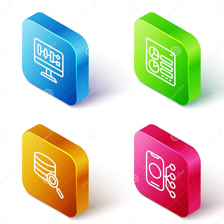 Set Isometric Line Algorithm, Computer Api Interface, Server and Neural Network Icon. Vector ...