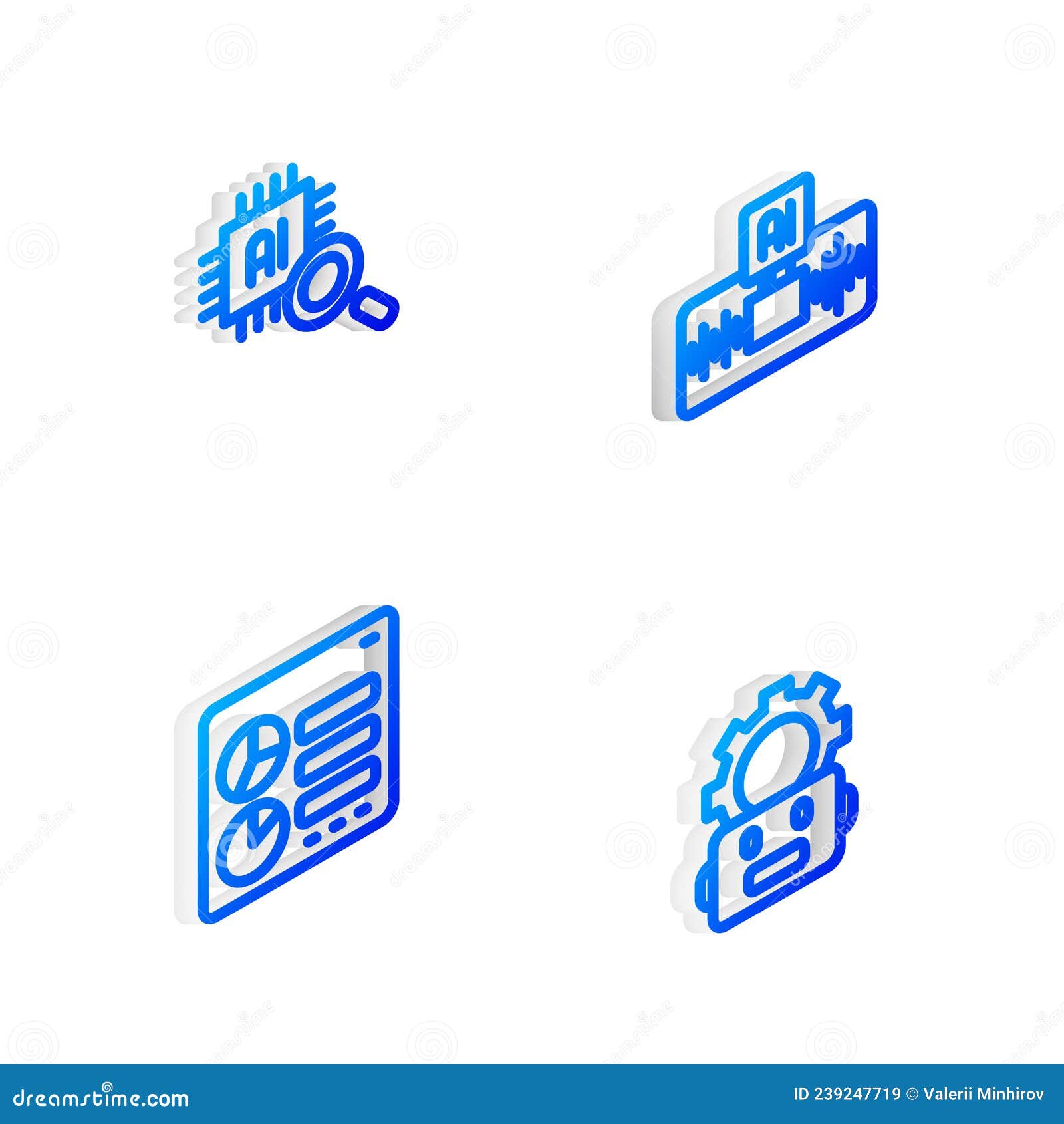 Set Isometric Line Artificial Intelligence AI, Processor CPU, Computer Api Interface and Robot ...