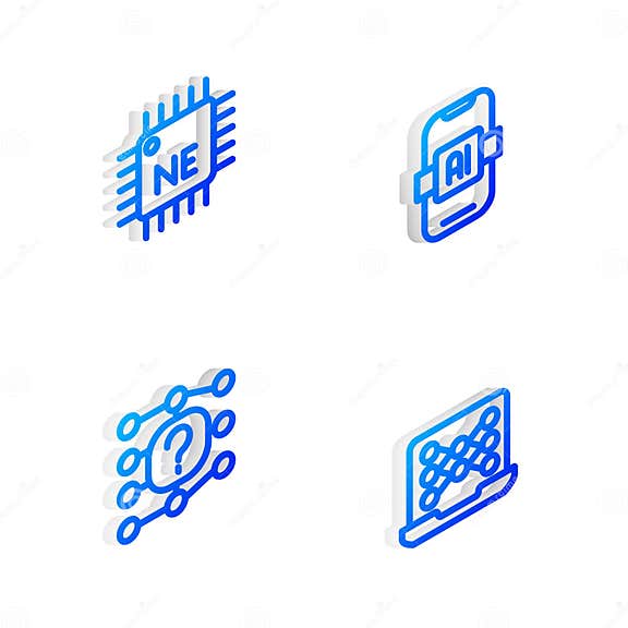 Set Isometric Line Artificial Intelligence AI, Processor CPU, Neural Network and Icon. Vector ...