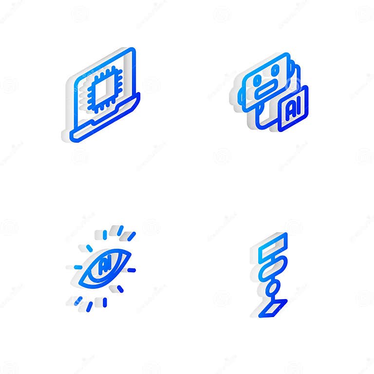 Set Isometric Line Artificial Intelligence Robot Processor Cpu Ai And Algorithm Icon Vector