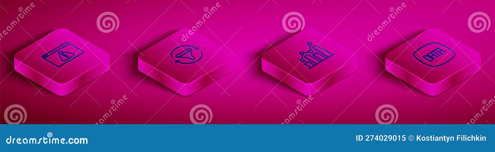 Set Isometric Line Browser with Exclamation Mark, Sales Funnel Chart, Pie Infographic and Data ...