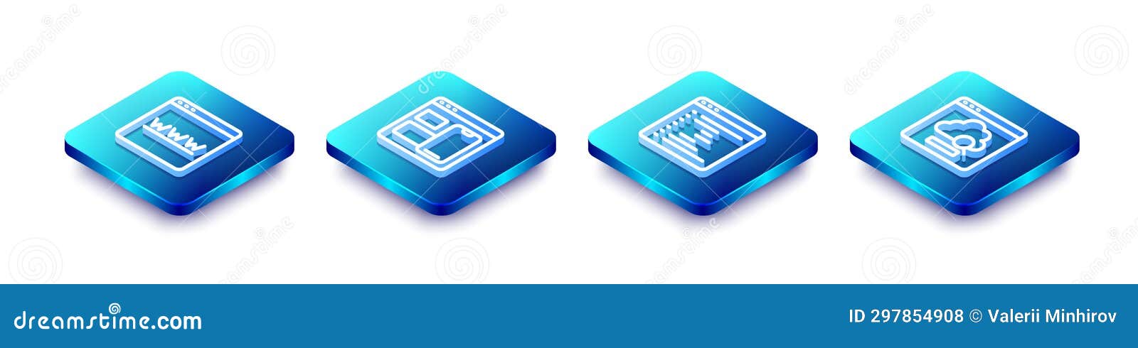 Set Isometric Line Browser Window Web Developer Programming Code And Cloud Technology Data