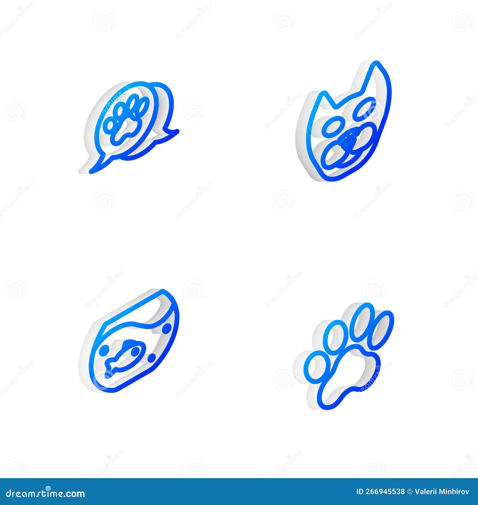 Set Isometric Line Cat, Paw Print, Aquarium with Fish and Icon. Vector ...