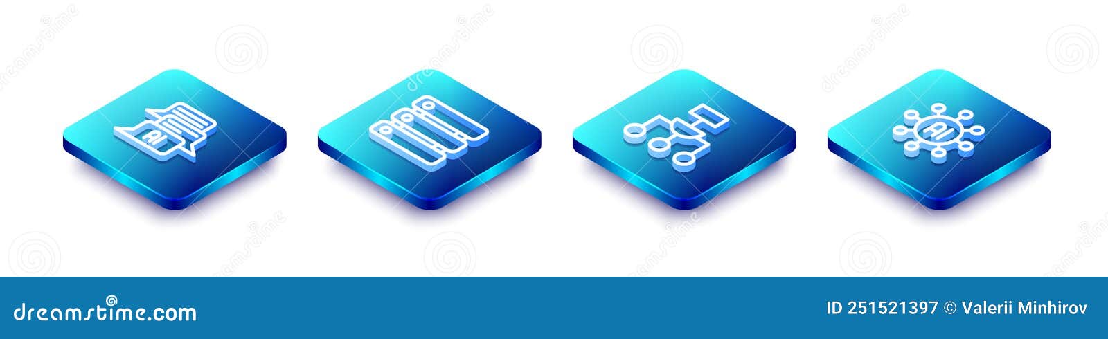Set Isometric Line Chat Bot Server Data Algorithm And Neural Network Icon Vector Stock