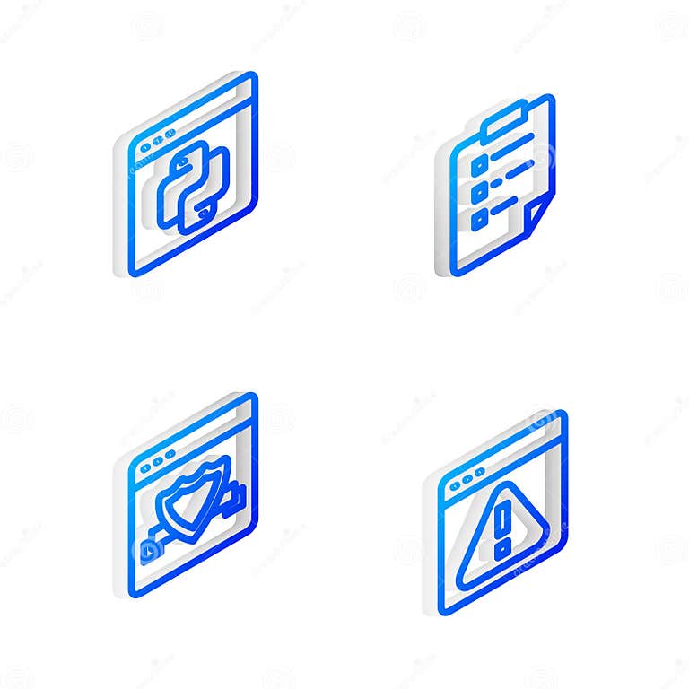 Set Isometric Line Clipboard with Checklist, Python Programming Language, Browser Shield and ...