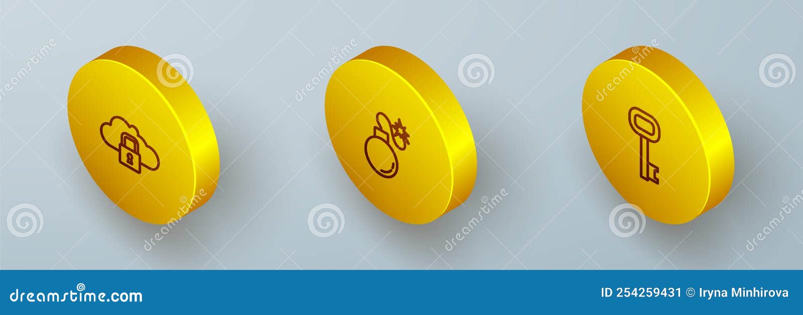 Set Isometric Line Cloud Computing Lock, Bomb and Old Key Icon. Vector ... Set Isometric Line Cloud Computing Lock, Bomb and Old Key Icon. Vector ...