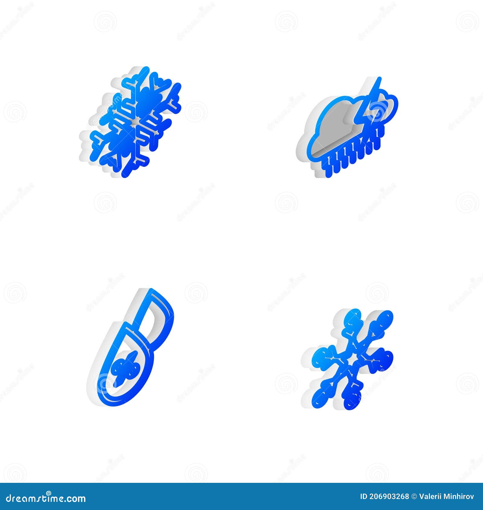 Set Isometric Line Cloud with Rain and Lightning, Snowflake, Water Drop ...