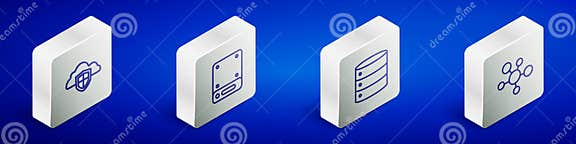 Set Isometric Line Cloud and Shield, Server, and Mind Map Infographic ...