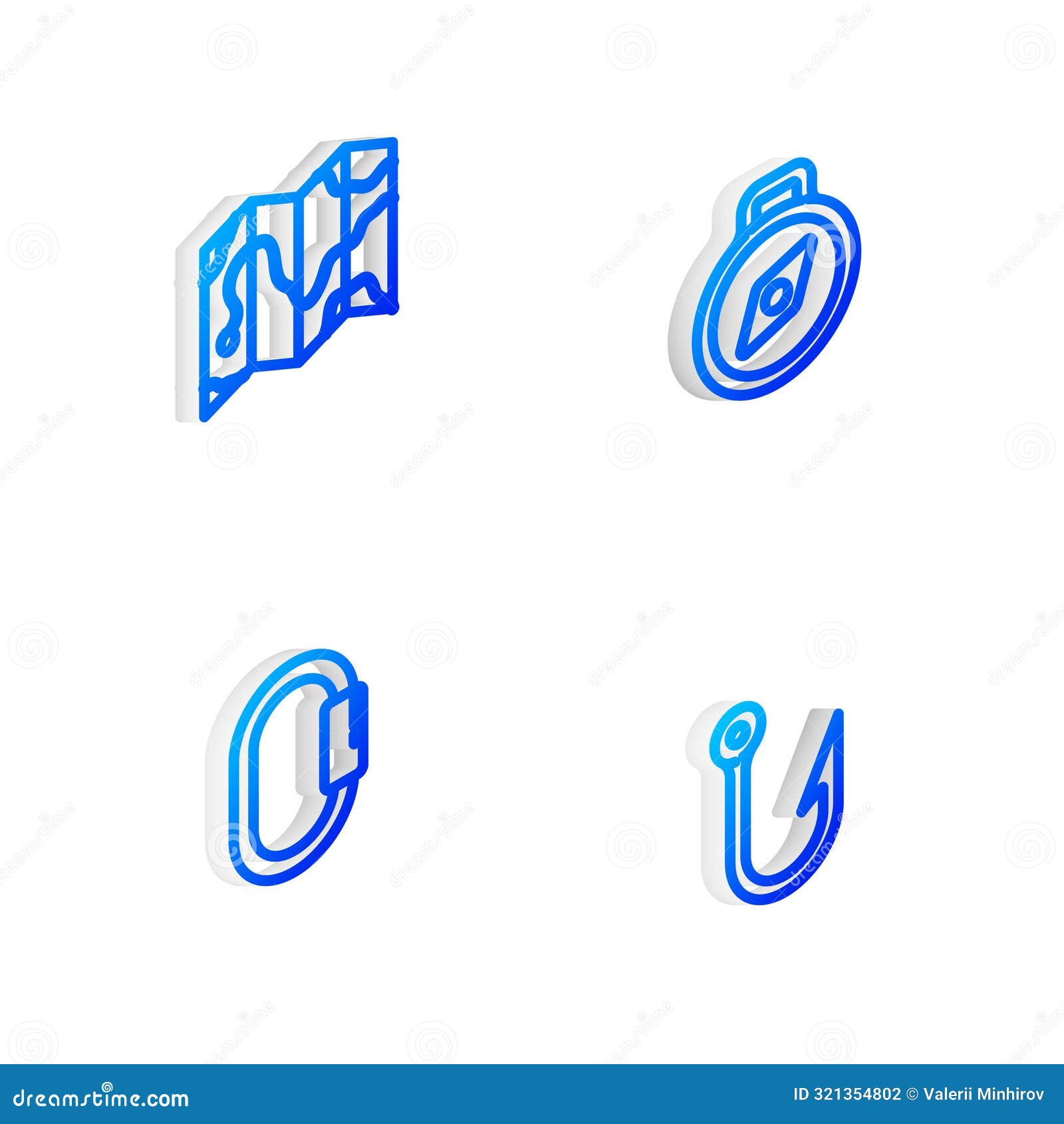 Set Isometric Line Compass, Location of the Forest on Map, Carabiner ...