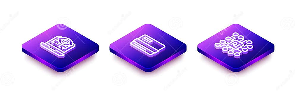 Set Isometric Line Computer Vision, Credit Card and Neural Network Icon ...