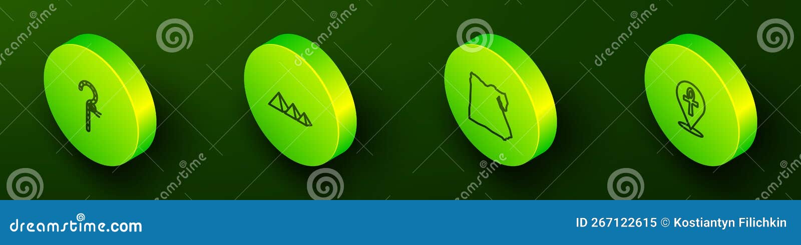 Set Isometric Line Crook, Egypt Pyramids, Map of and Cross Ankh Icon ...