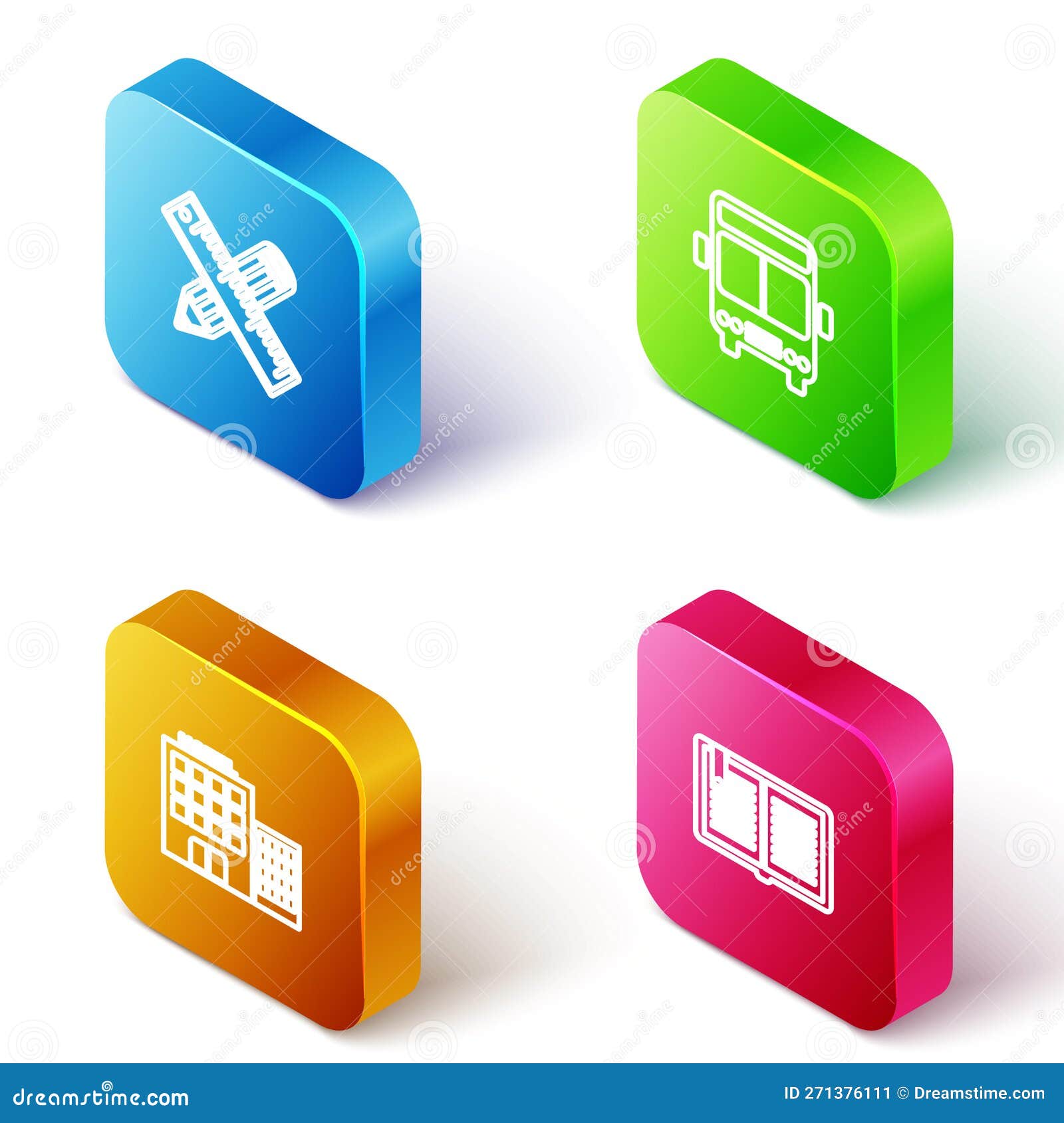 Set Isometric Line Crossed Ruler and Pencil, Bus, Hotel Building and ... Set Isometric Line Crossed Ruler and Pencil, Bus, Hotel Building and ...