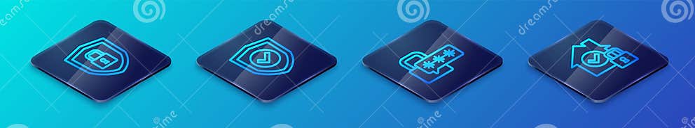 Set Isometric Line Cyber Security, Shield with Lock, House Under ... Set Isometric Line Cyber Security, Shield with Lock, House Under ...