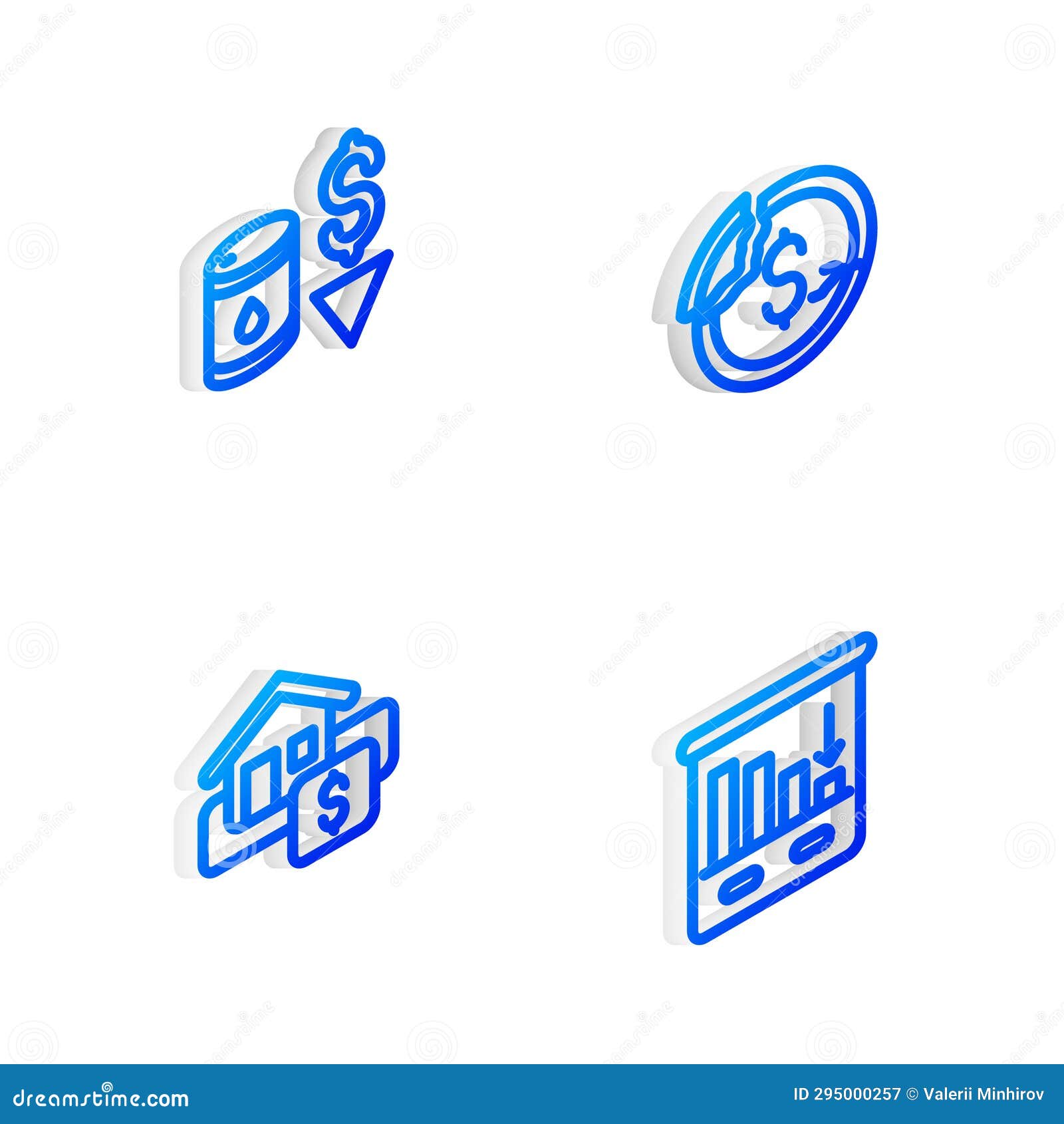 Set Isometric Line Dollar Rate Decrease, Drop in Crude Oil Price, Hanging Sign with Sale and Pie ...