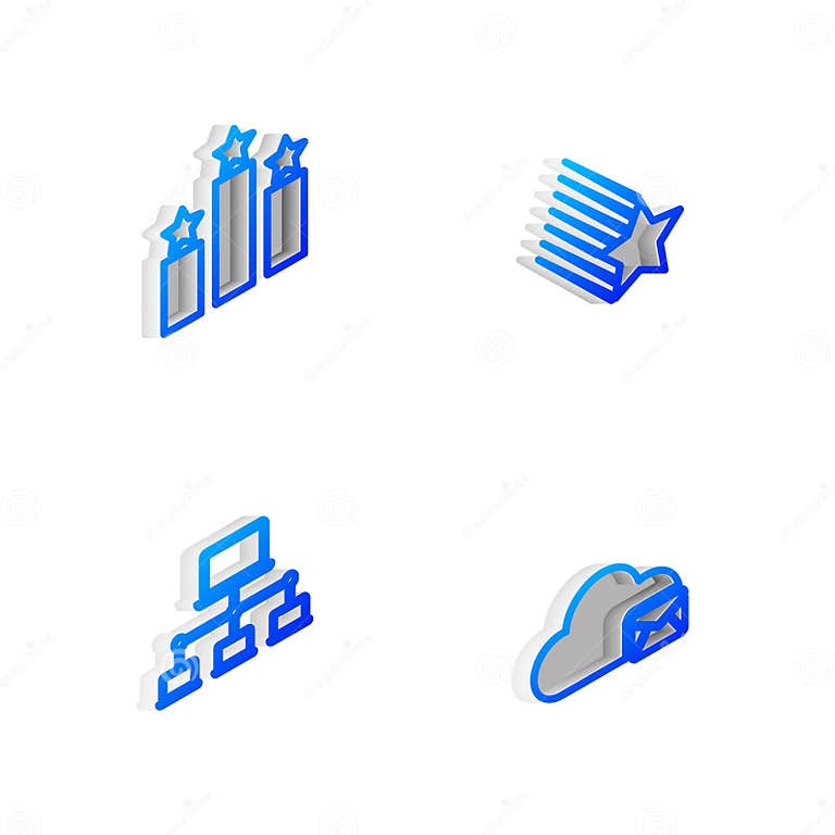 Set Isometric Line Falling Star, Ranking, Computer Network and Cloud ...