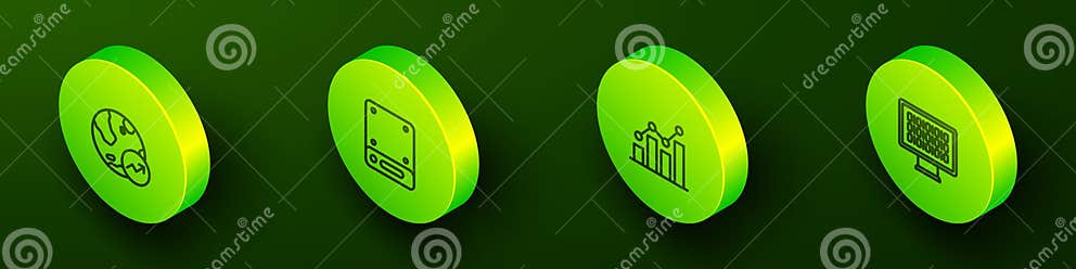 Set Isometric Line Financial Growth, Server, Pie Chart Infographic and Binary Code Icon. Vector ...