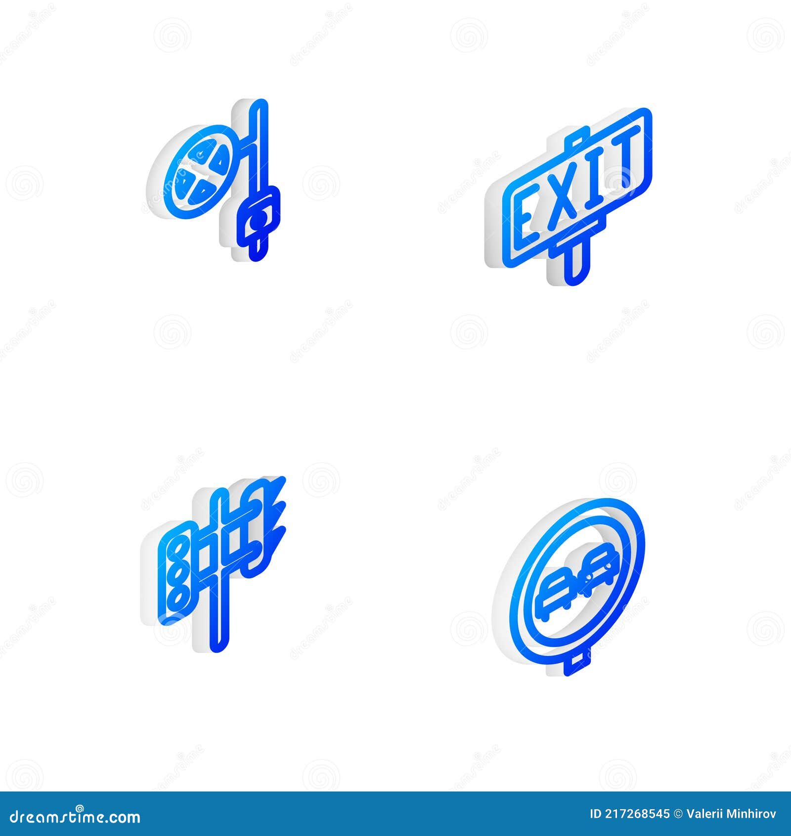 Set Isometric Line Fire Exit, Stop Sign with Camera, Traffic Light and ...