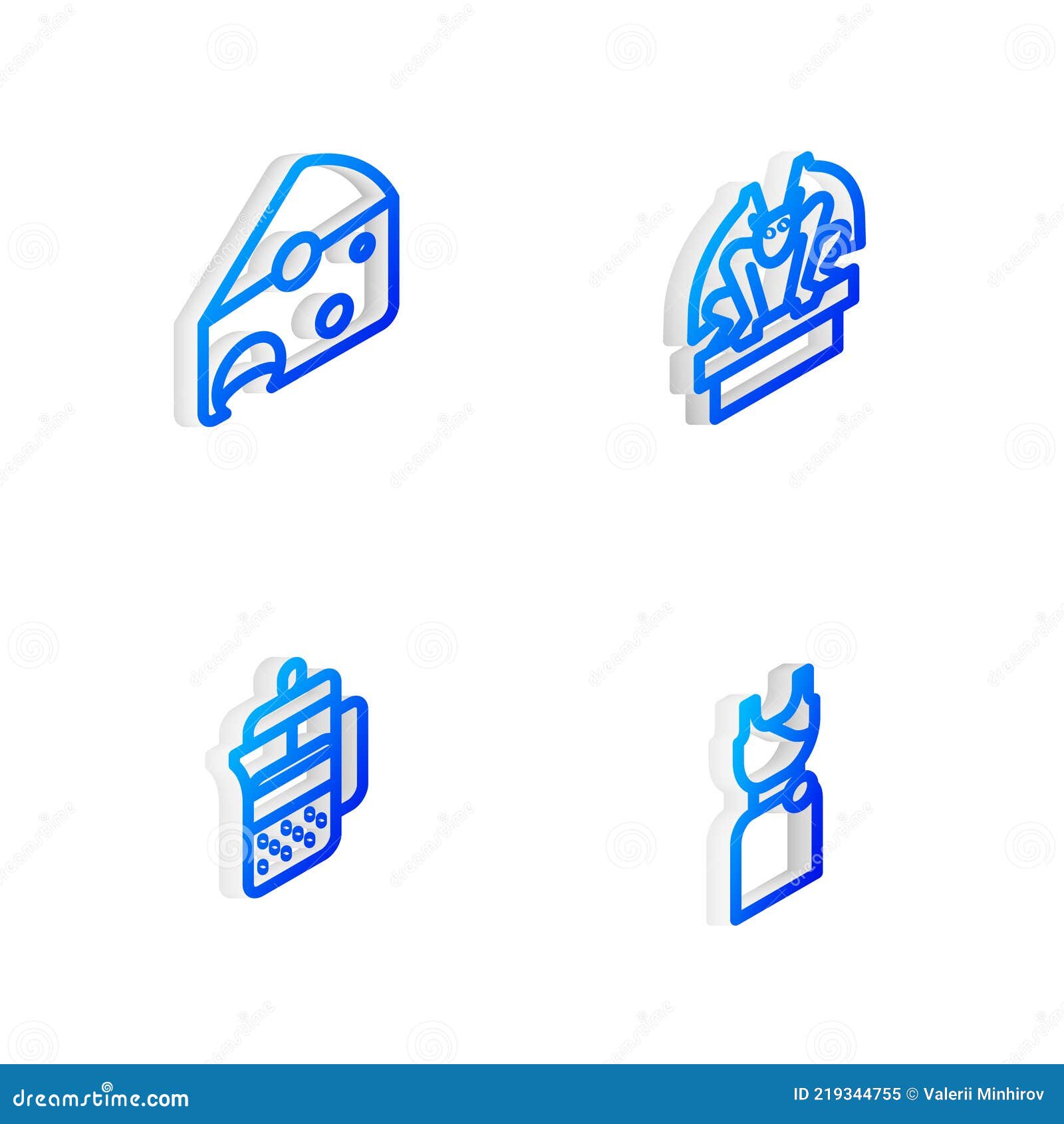 Set Isometric Line Gargoyle on Pedestal, Cheese, French Press and Woman ... Set Isometric Line Gargoyle on Pedestal, Cheese, French Press and Woman ...