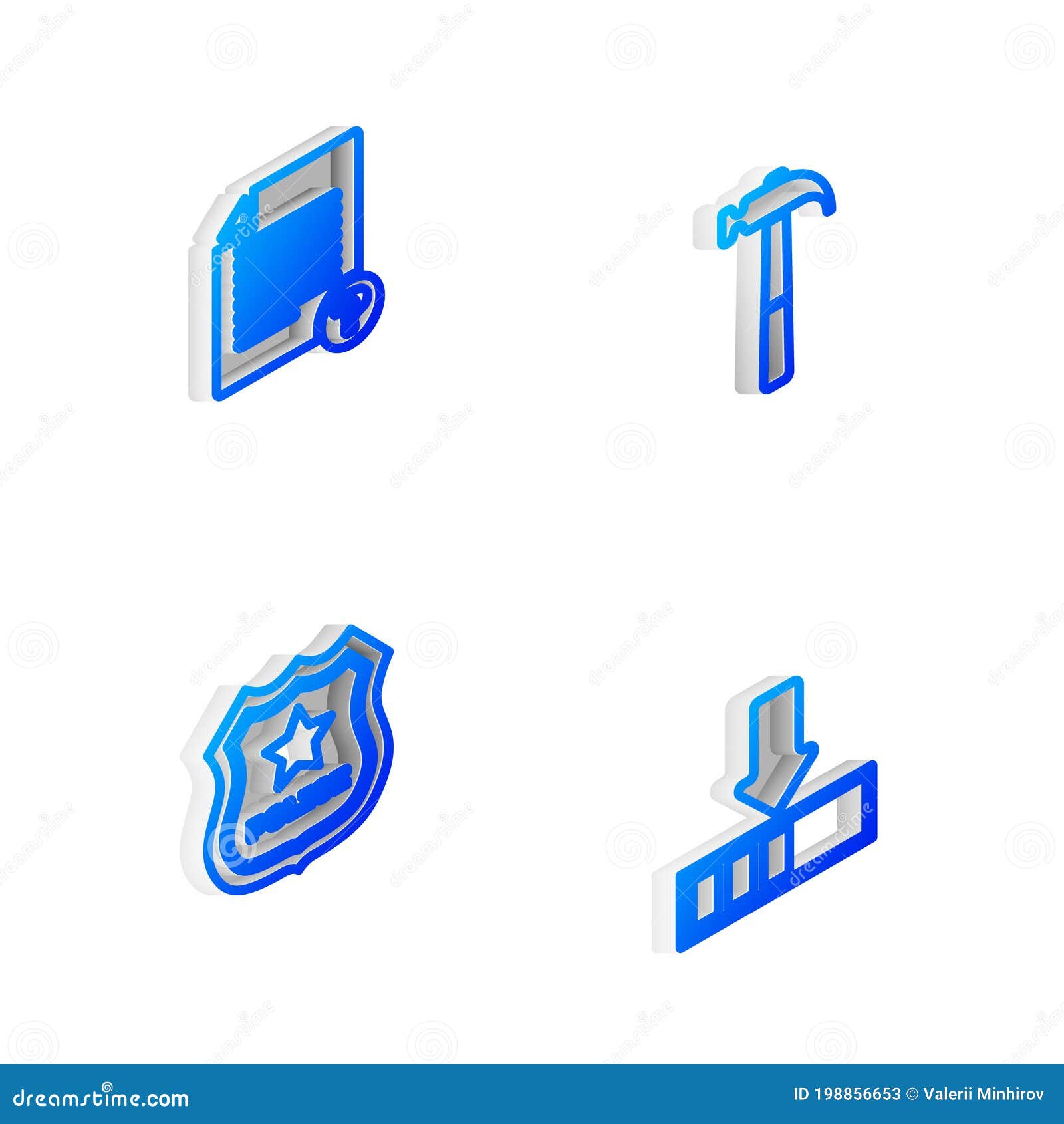 Set Isometric Line Hammer, Unknown Document, Police Badge and Loading ... Set Isometric Line Hammer, Unknown Document, Police Badge and Loading ...