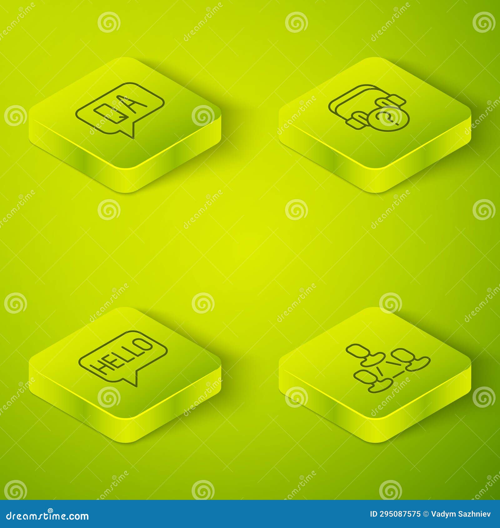 Set Isometric Line Headphones with Question, Hello in Different ...