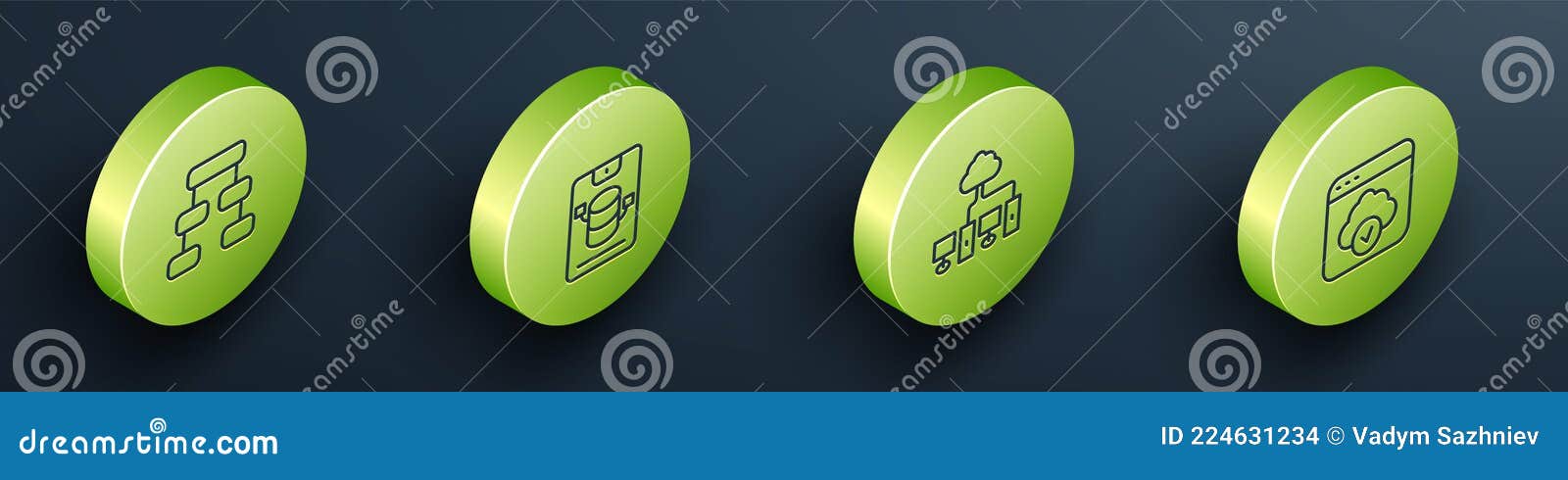 Set Isometric Line Hierarchy Organogram Chart, Server, Data, Web Hosting, Computer Network and ...