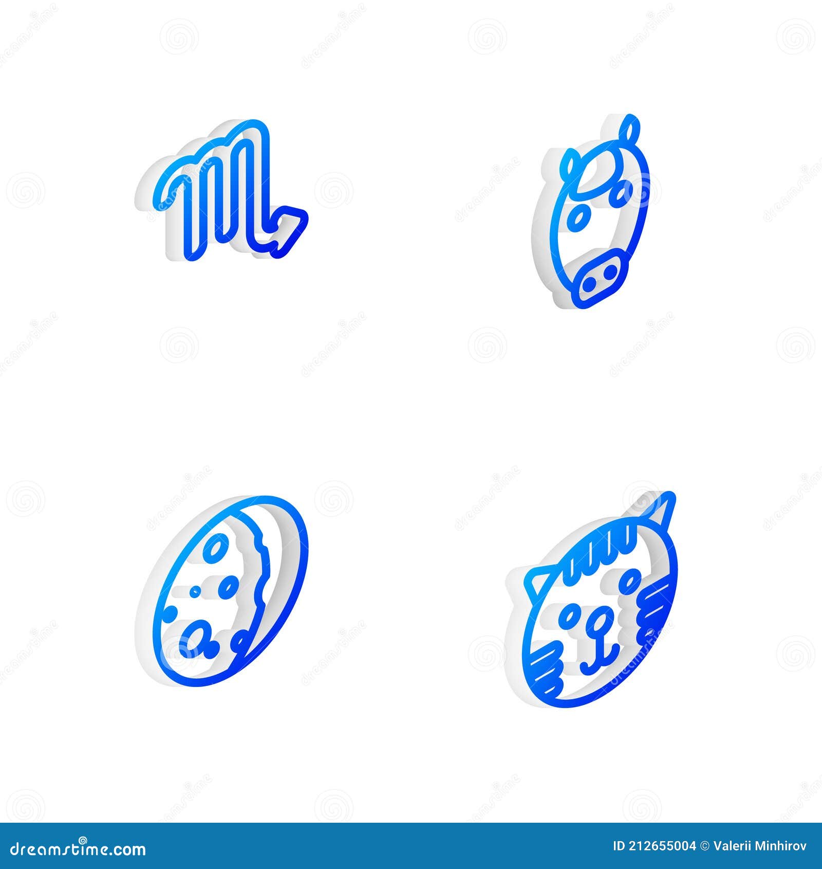 Set Isometric Line Horse Zodiac, Scorpio, Eclipse of the Sun and Tiger ...