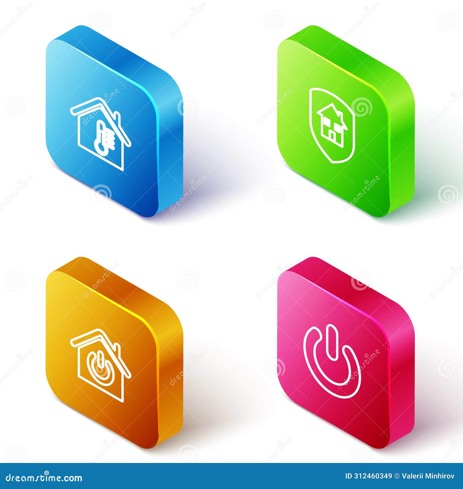 Set Isometric Line House Temperature, Under Protection, Smart Home and ...