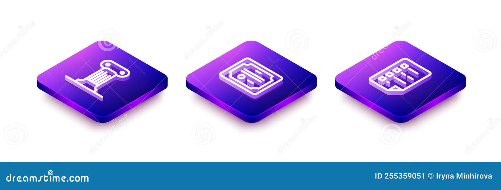 Set Isometric Line Law Pillar, Certificate Template and Clipboard with ...